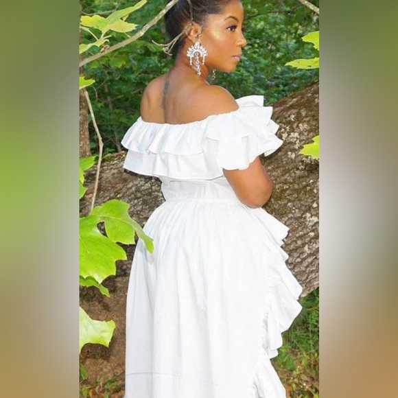 Loragal | Tops | Loragal Off Shoulder Fishtail High Low Ruffled ...